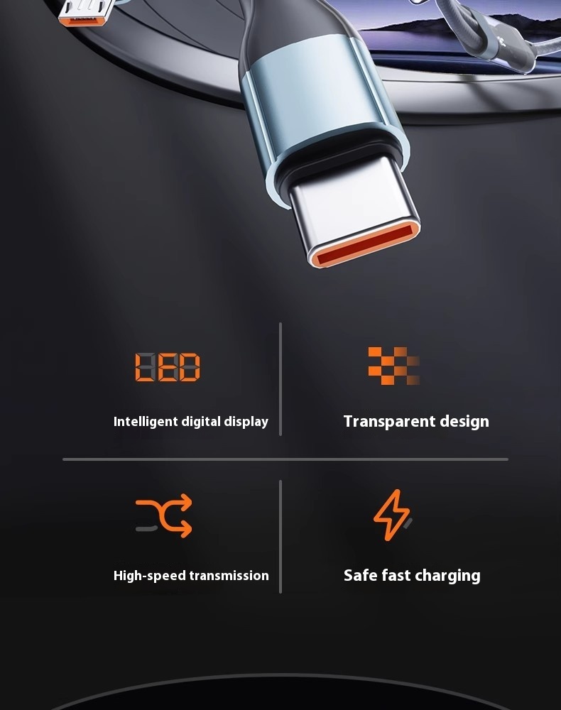 3 In 1 100W Intelligent Digital Display Charging Cable For ios Type c ...