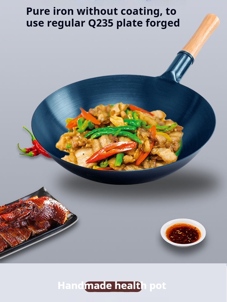 Traditional Wok Non-coated Non Stick Carbon Steel Wok Pan With Wooden ...