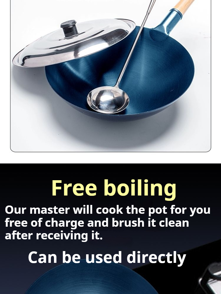 Traditional Wok Non-coated Non Stick Carbon Steel Wok Pan With Wooden ...