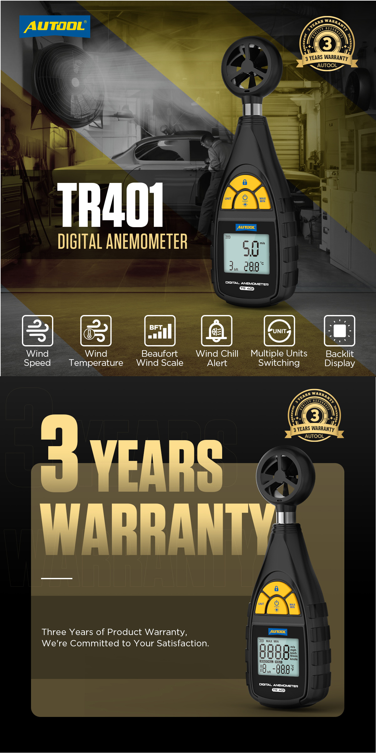 AUTOOL TR401 digital anemometer High Precision Digital Anemometer ...