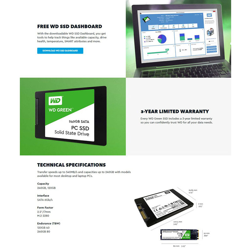 SSD Western Digital 120GB 240GB 480GB 1TB SATA3 2.5 inch WD Green SSD ...