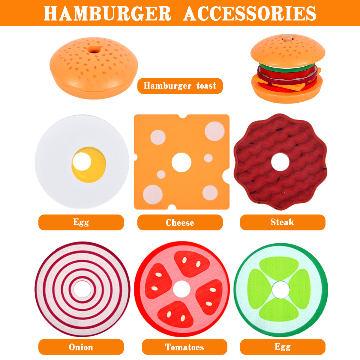 Fast Food Stacking Toys Montessori Wooden Hamburger/Sandwich Pretend ...