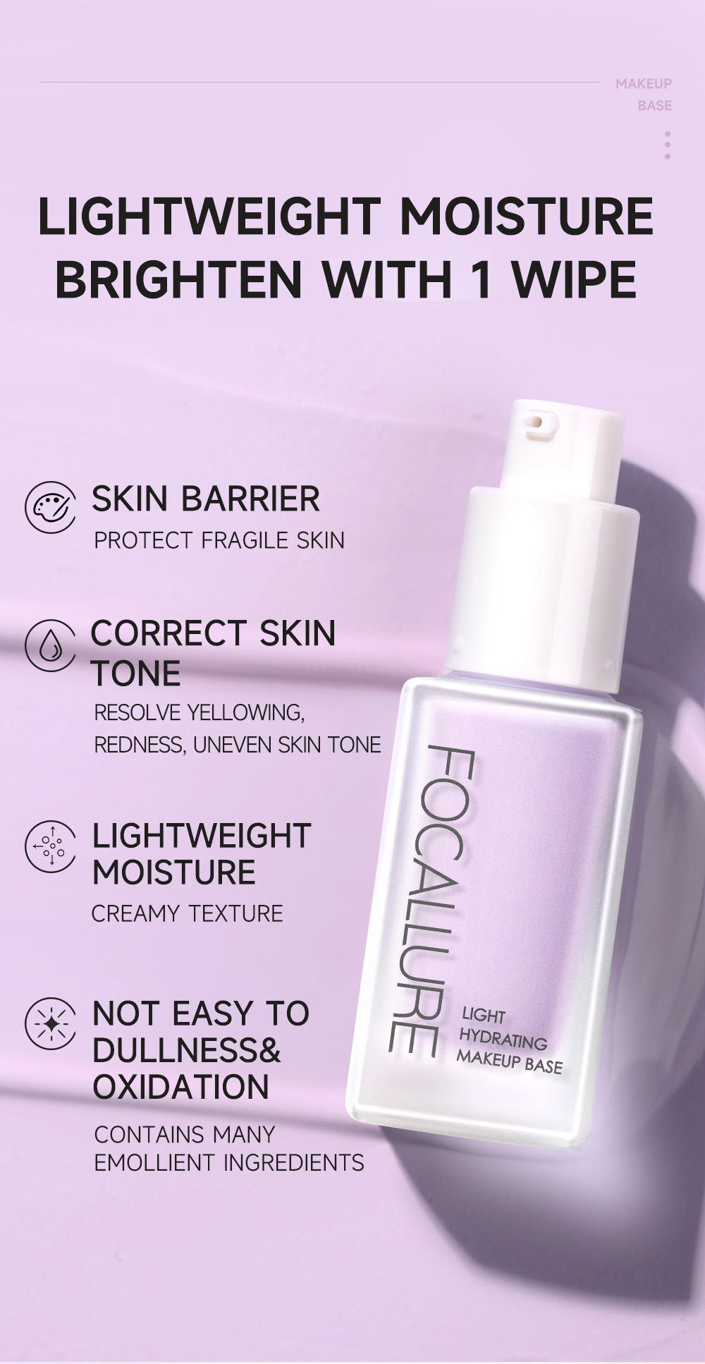 FOCALLURE Lightweight Moisture Brighten Primer Skin Barrier Correct ...