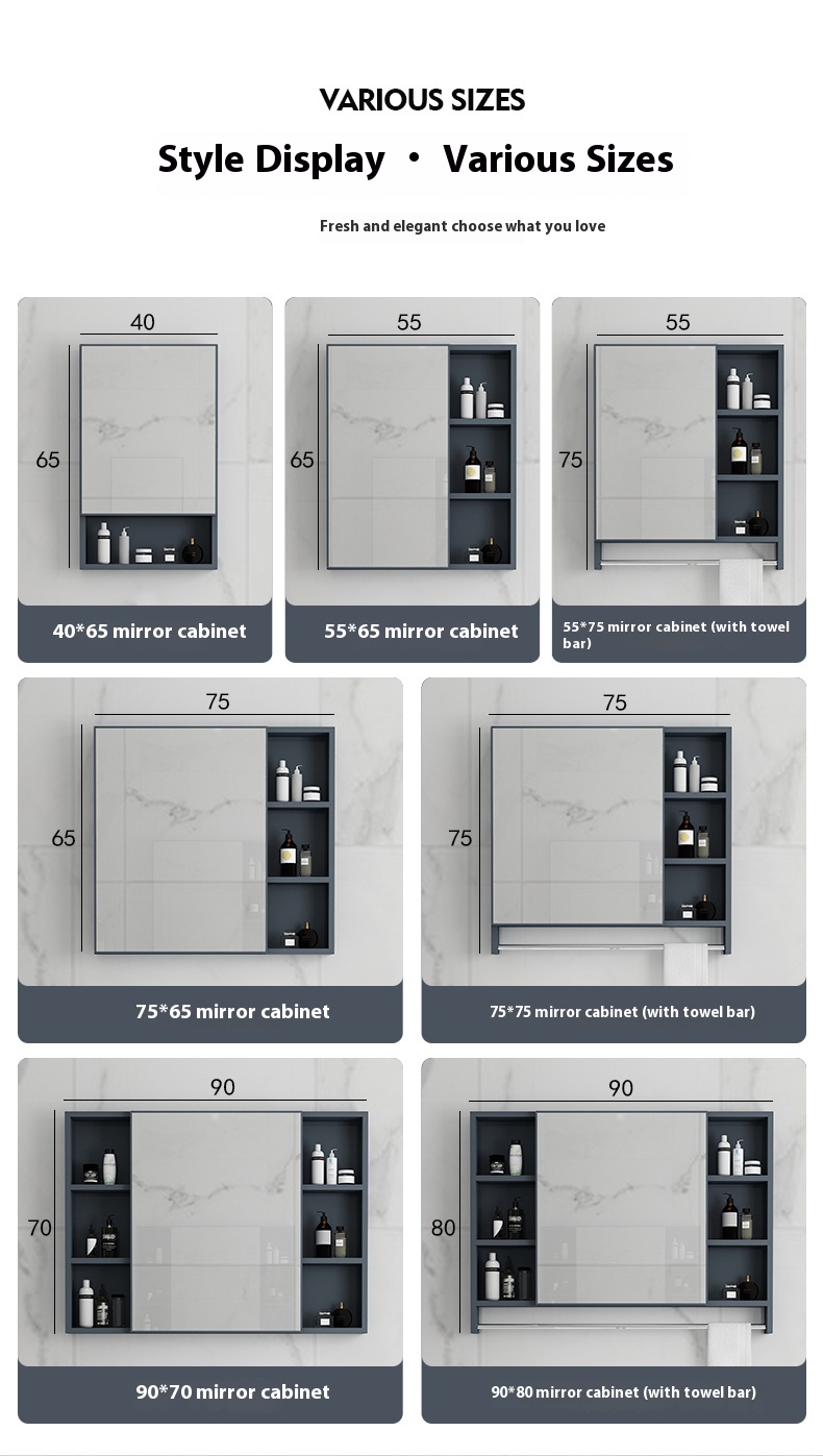 Runzeu Bathroom Mirror Cabinet Space Aluminum With Towel Bar Mirror ...