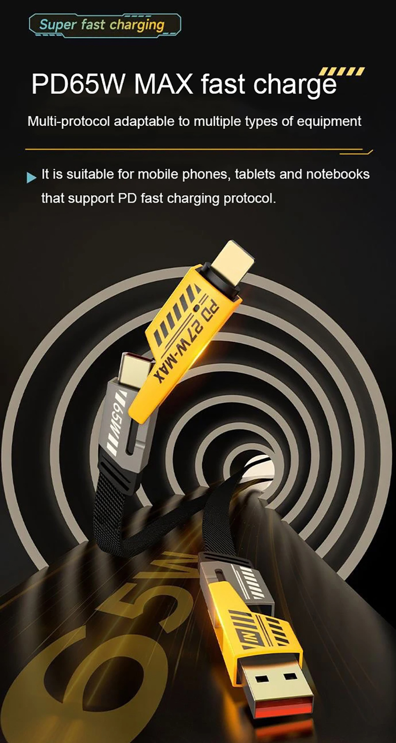 4 In 1 Mecha Fast Charging Cable For ios15 Type C USB Charger Cord 65W ...
