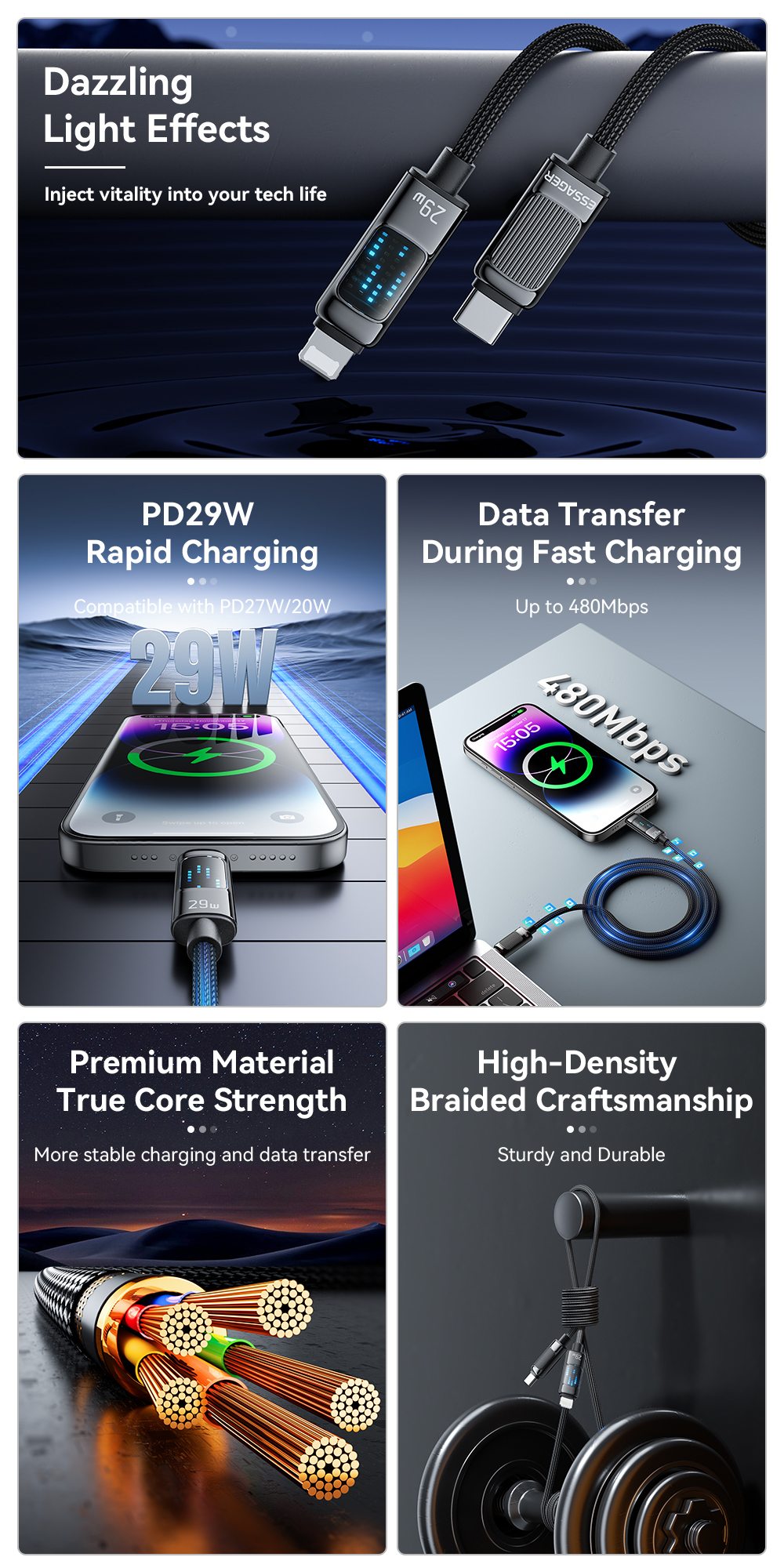 Essager Type C To L Cable Fast Charging Cable For ios 7- IP14 Pro max ...