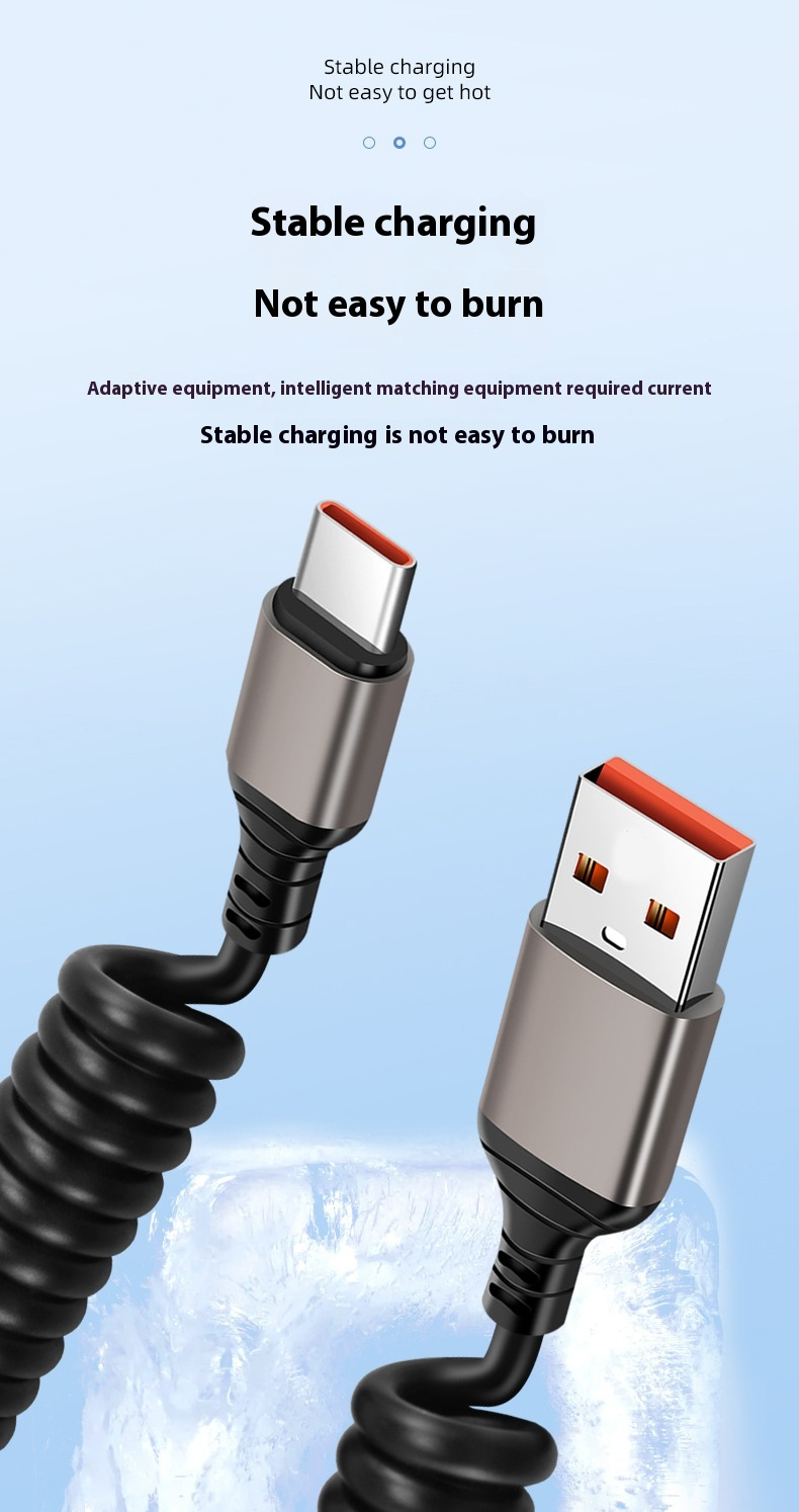 66W Coiled Spring Retractable Cable For ios 15 Type C Carplay 1.8M USB ...