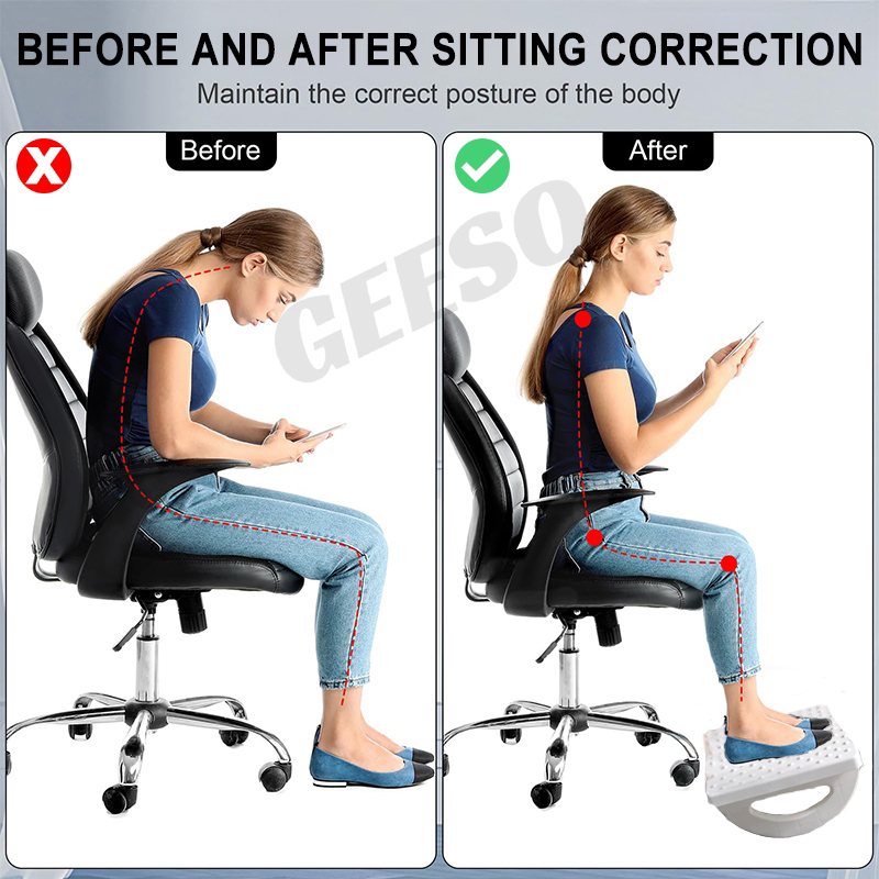 GEESO Ergonomic Foot Stool 180° Swing Massage Roller Rest Stool Under ...