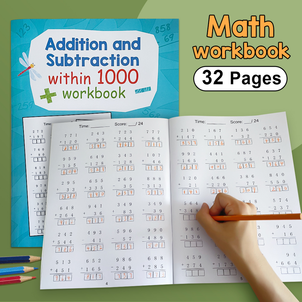 32 Pages Math Arithmetic Workbook Addition & Subtraction within 1000 ...