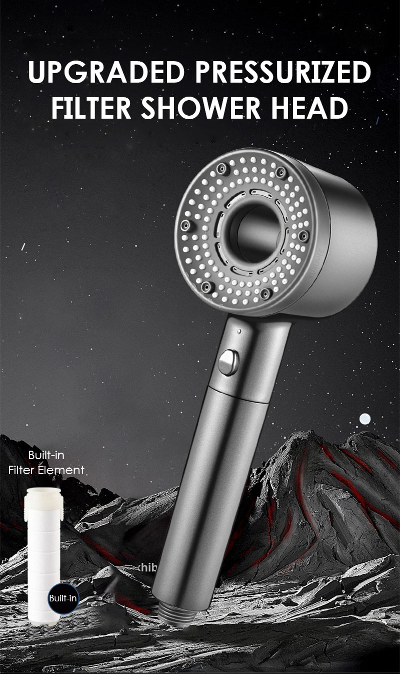 5 Modes Booster Rainfall Handheld Stop Adjustable High Pressure ...