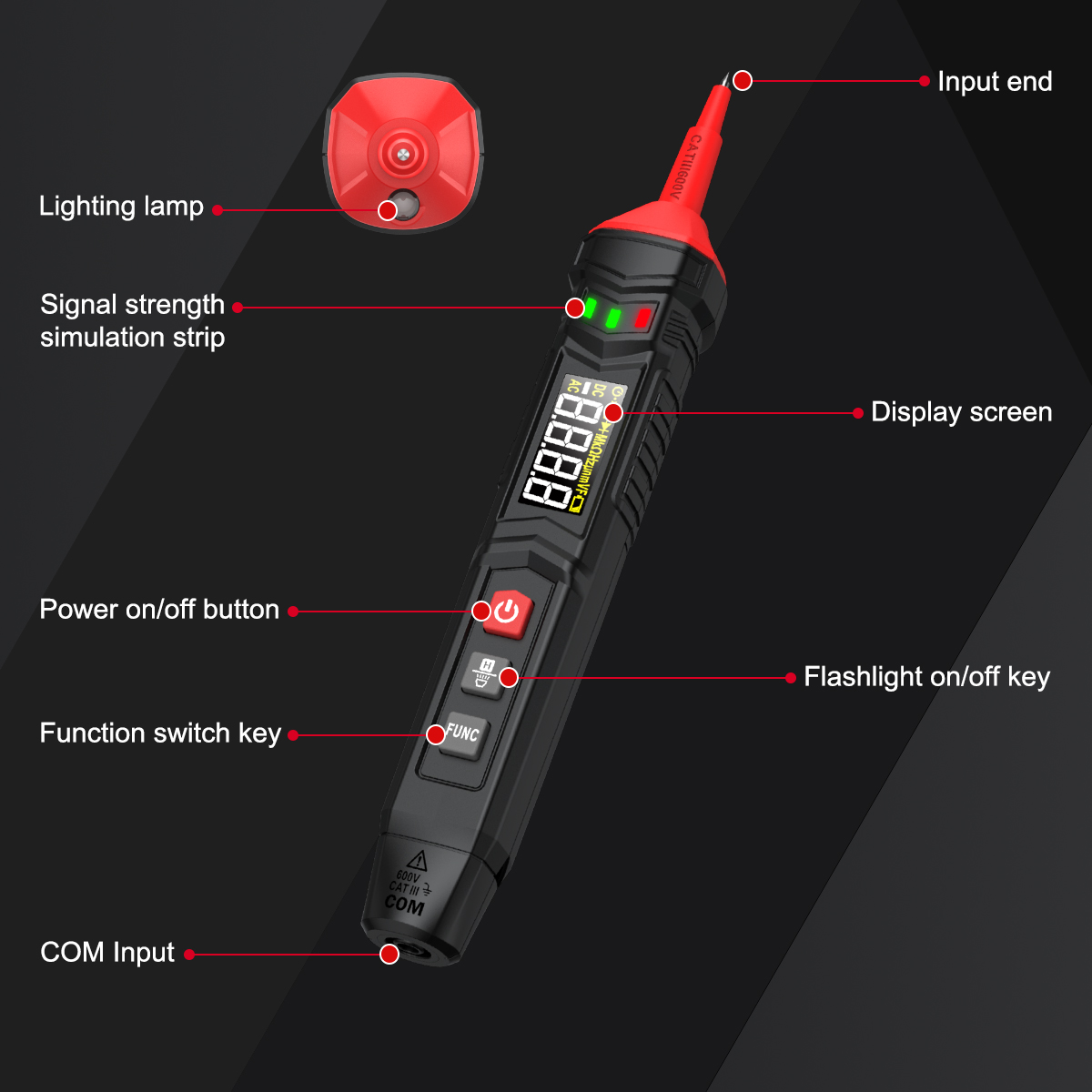 HABOTEST HT121 Pen Type Digital Multimeters 600V DC/AC Voltage Tester ...