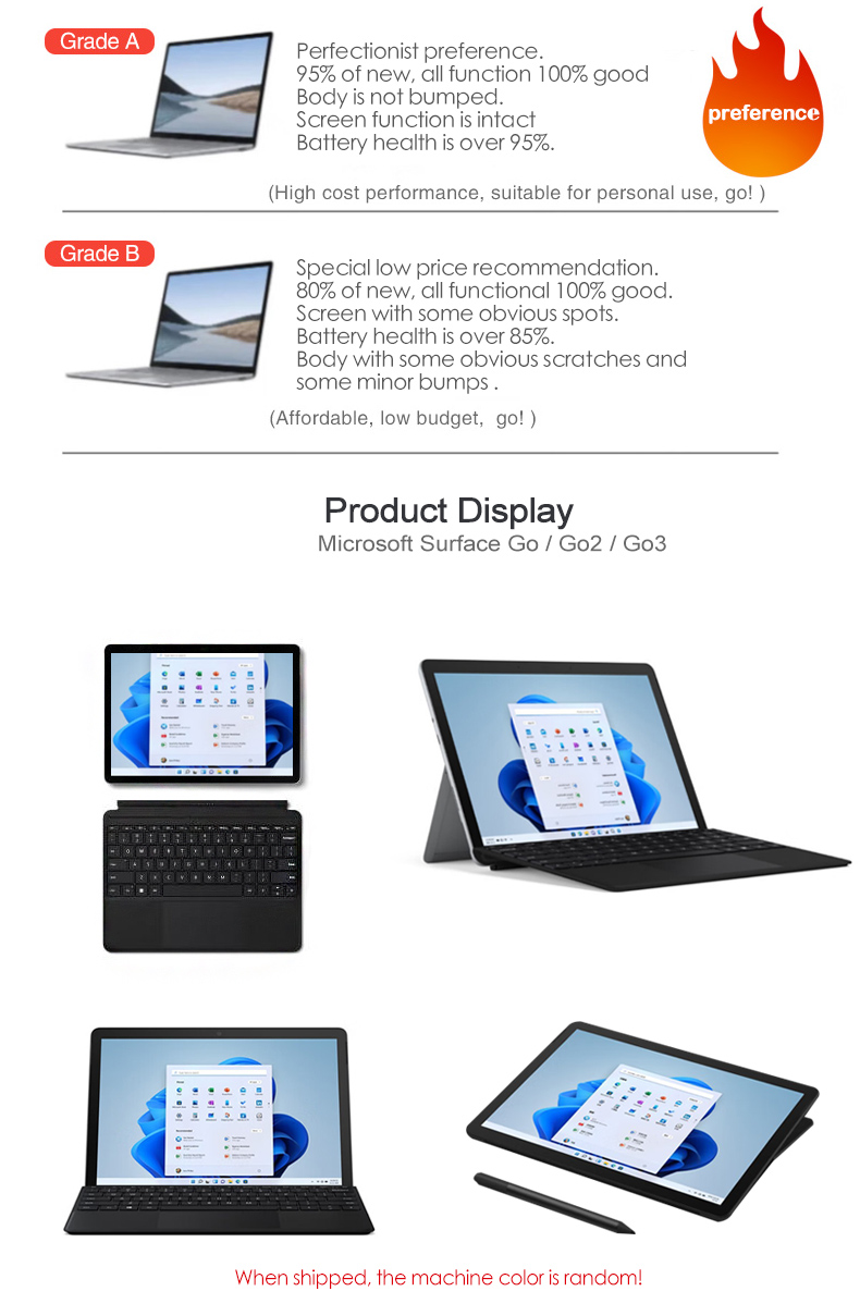 Microsoft Surface Go1 Go2 Go3 GO4 2-in-1 Laptop（Win10 or win11 system）Intel Pentium Gold 4415Y ...