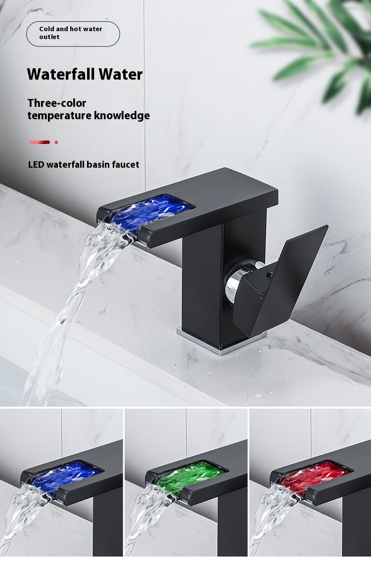RUNZEU LED Waterfall Faucet Illuminated Colour Changing Square ...