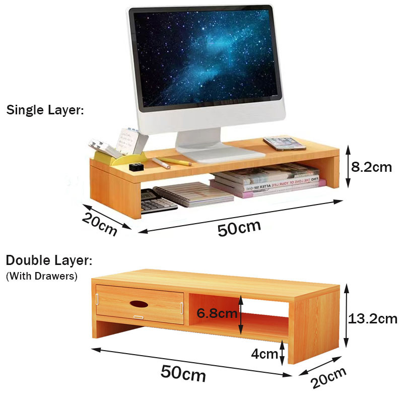 [SG stock]Wooden Monitor Riser Stand Office Desk Shelf Keyboard Storage ...