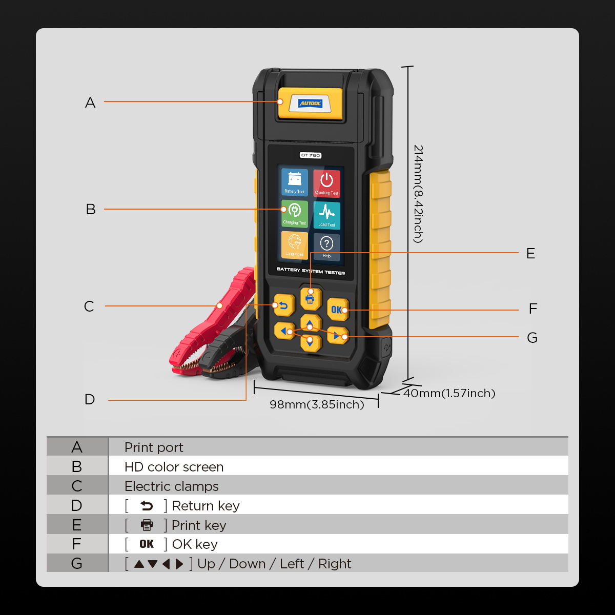 AUTOOL BT760 battery tester 12V 24V Car battery Analyzer Printer With ...