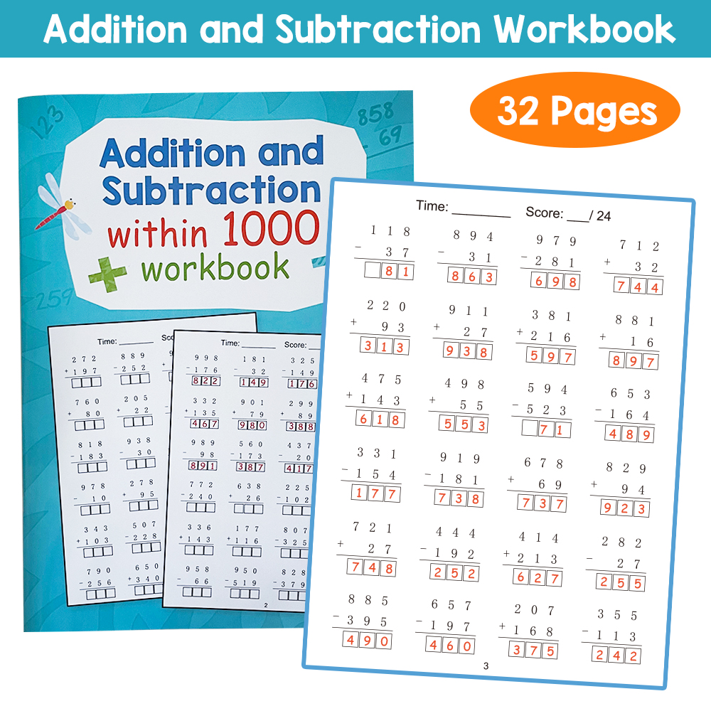 32 Pages Addition and Subtraction Within 1000 Math Workbook for Kids ...