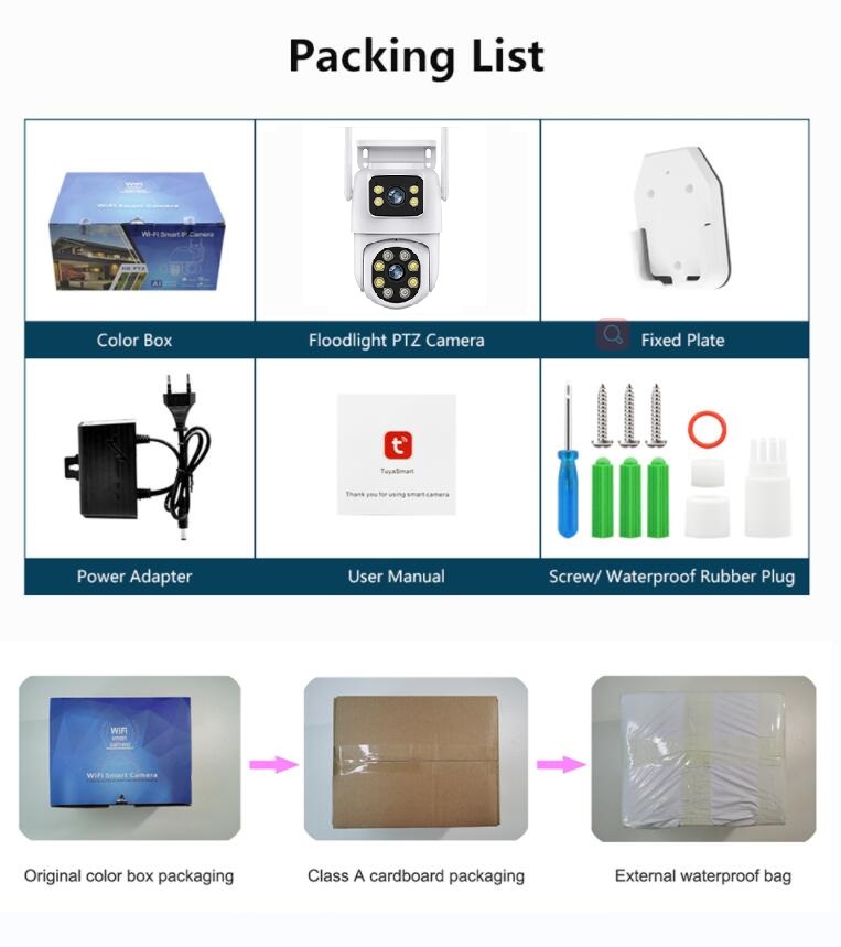 Tuya/Smart Life 4MP PTZ Wifi IP Camera Outdoor Dual Lens Dual Screen ...