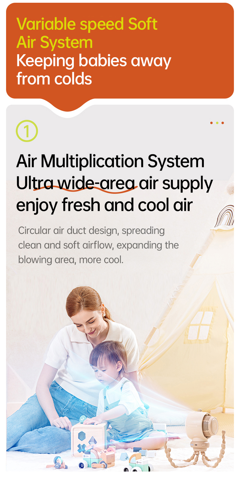 JisuLife Stroller Fan 2S Leafless Anti-pinch Shaking Head Air ...