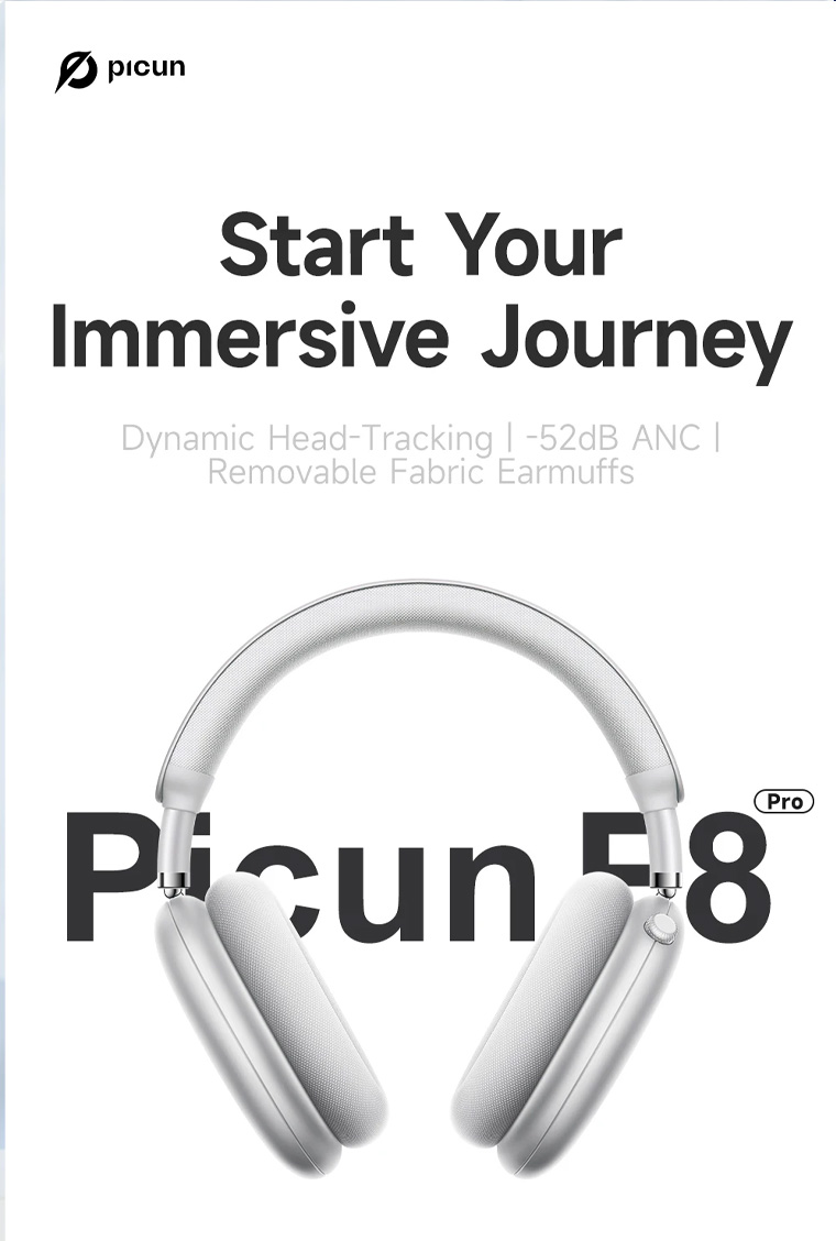 Picun F8 Pro ANC wireless headphones, 3D spatial audio device, head ...