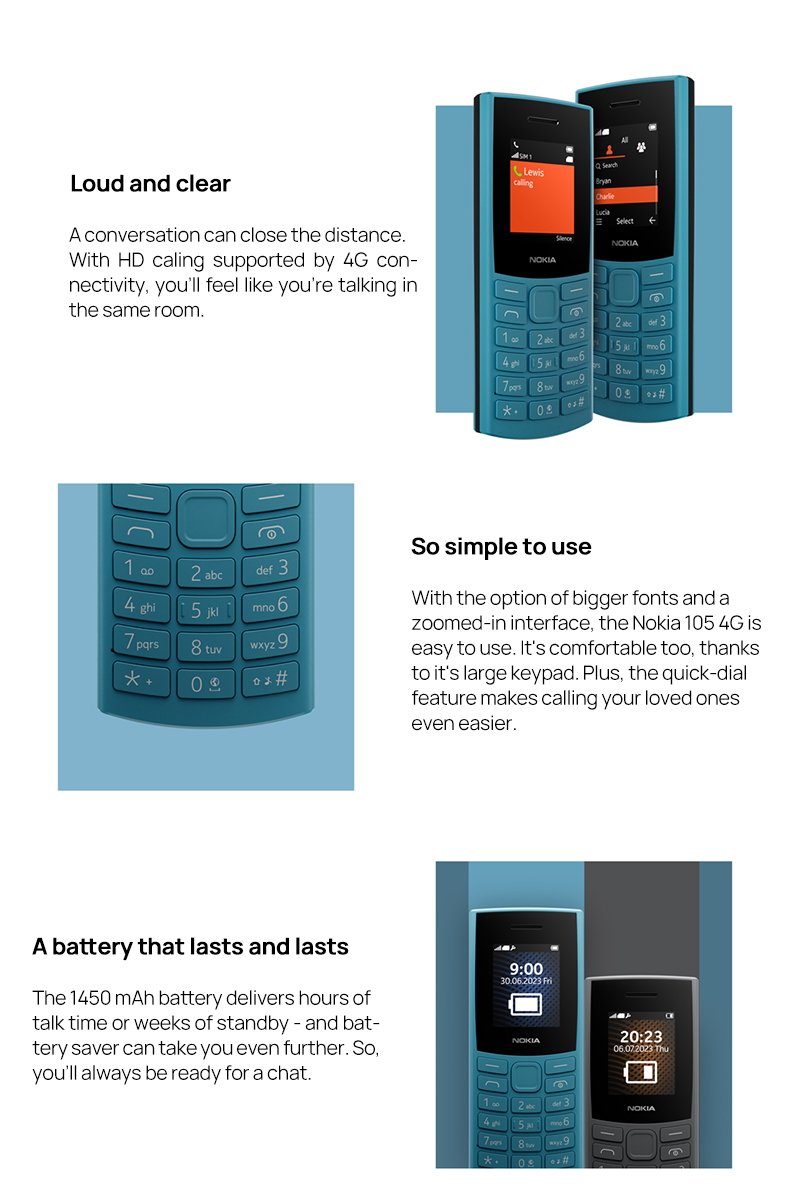 Nokia 105 4G Keypad Basic Phone 1.8'' Screen Dual Sim 1450mAh Durable ...