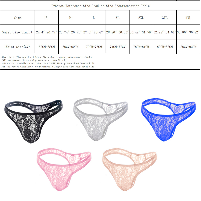 Sexy Men Underwear Lace Embroidery Transparent Hollow Out G-string ...