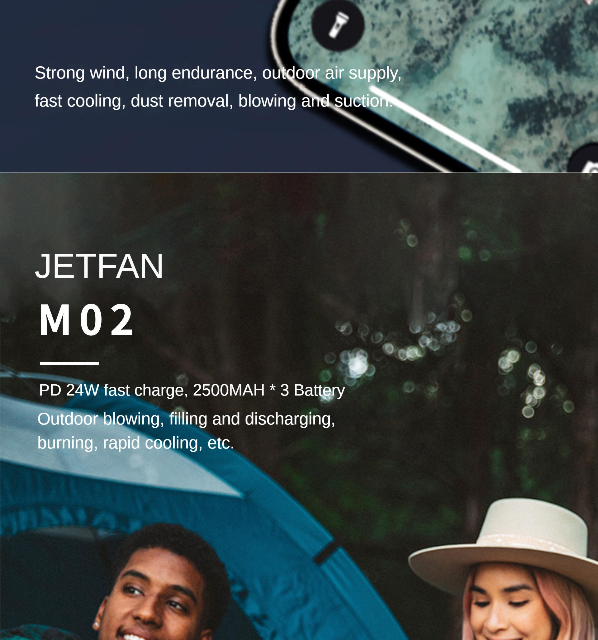 Vakta M02 Jetfan 110,000 rpm wind speed 45m/s large battery capacity portable outdoor cooling ...