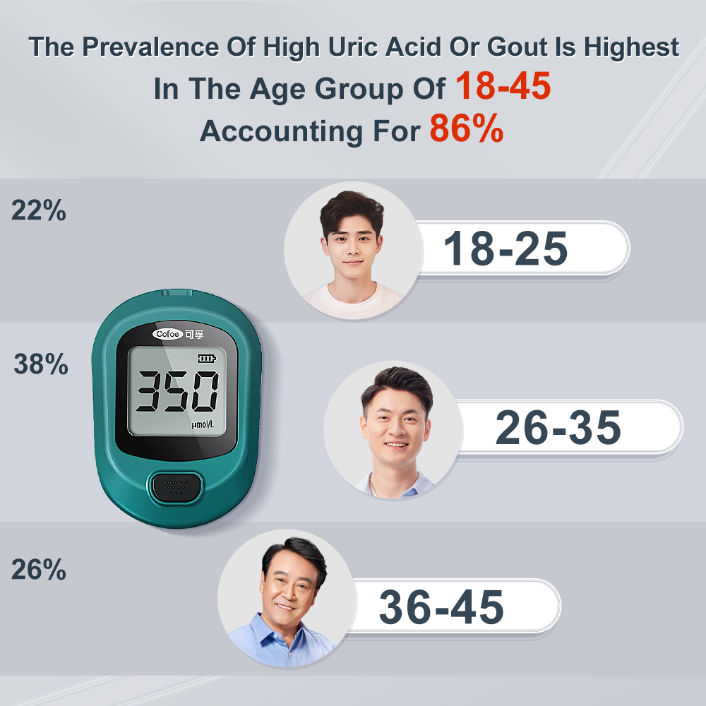 Cofoe Uric Acid Test Meter Testing Kit Gout Tester with 25pcs Test ...