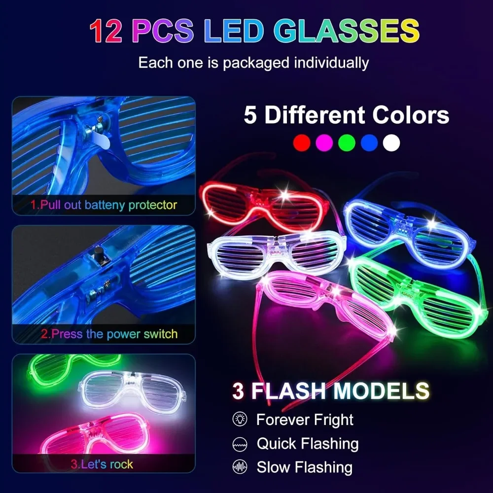 【Lowest Price】20LEDs Light Up LED Glasses Bulk 5 Colors Glow Glasses ...