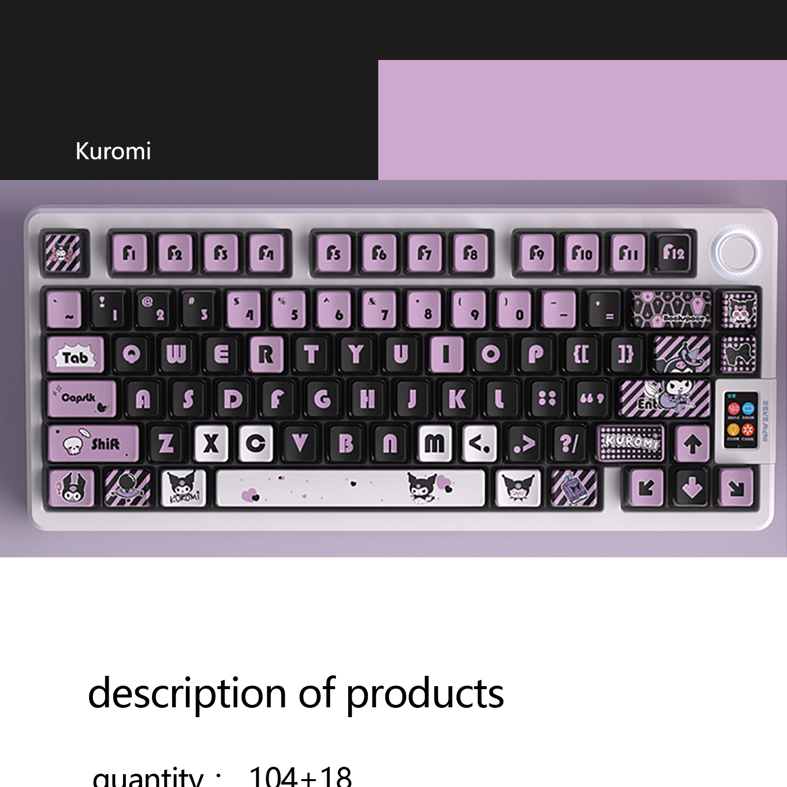 Kuromi Keycap 122 keys OEM height PBT material transparent keycaps ...