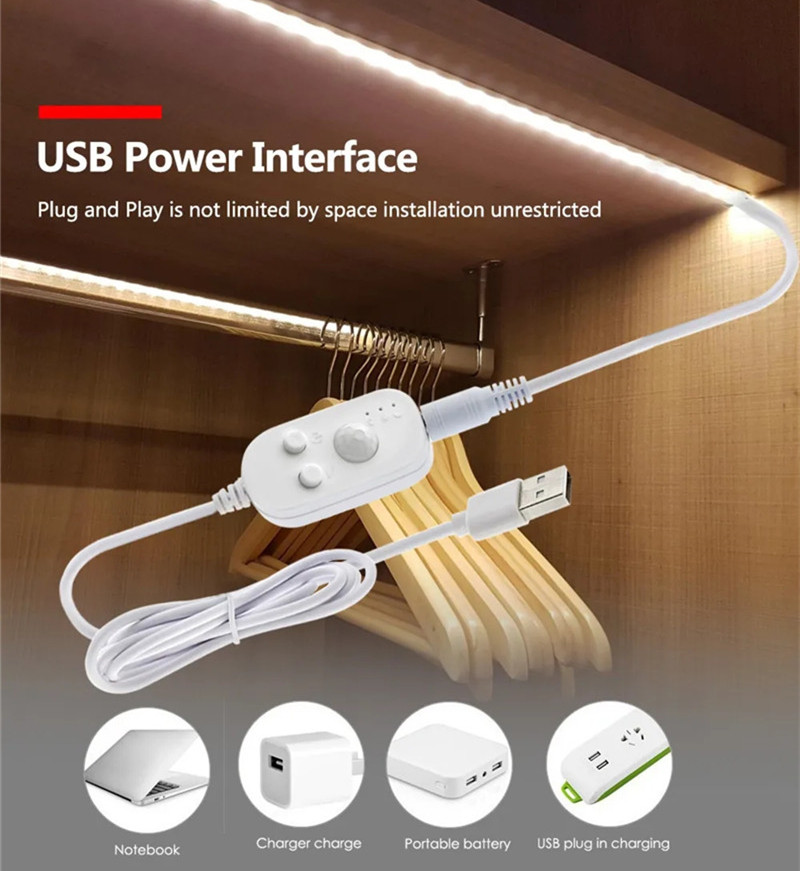Flexible 5V USB COB LED Strip Light PIR Motion Sensor Under Cabinet ...