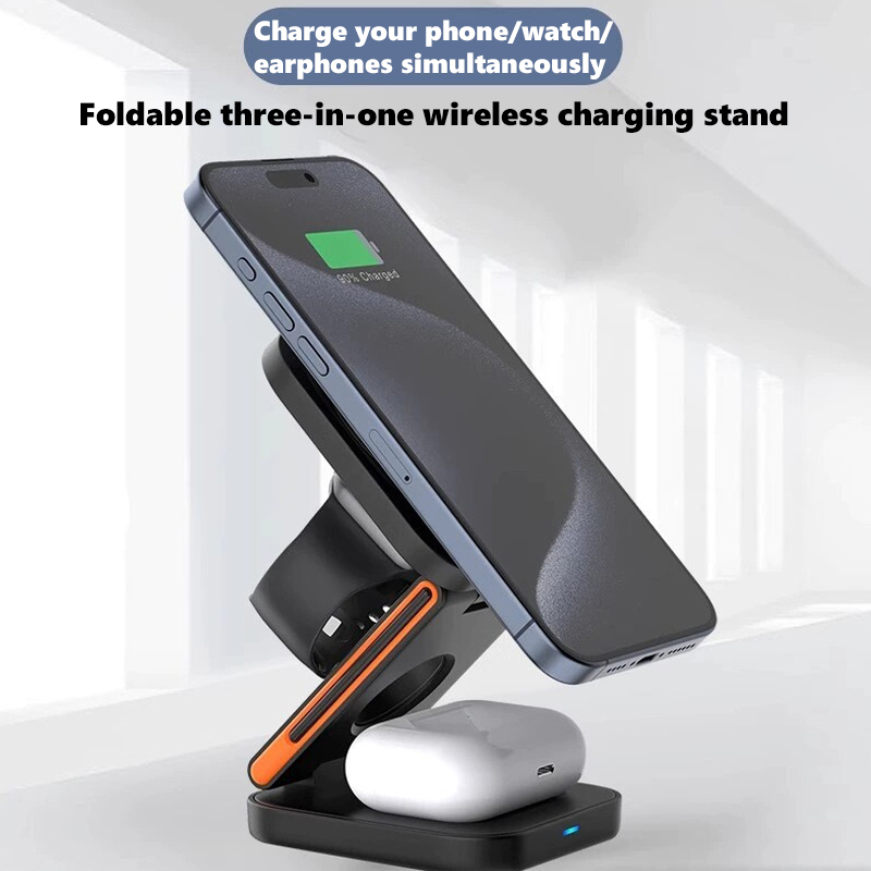 JAERSENT 15W Foldable Wireless Charger 3 In 1 Magnetic Charging Dock ...