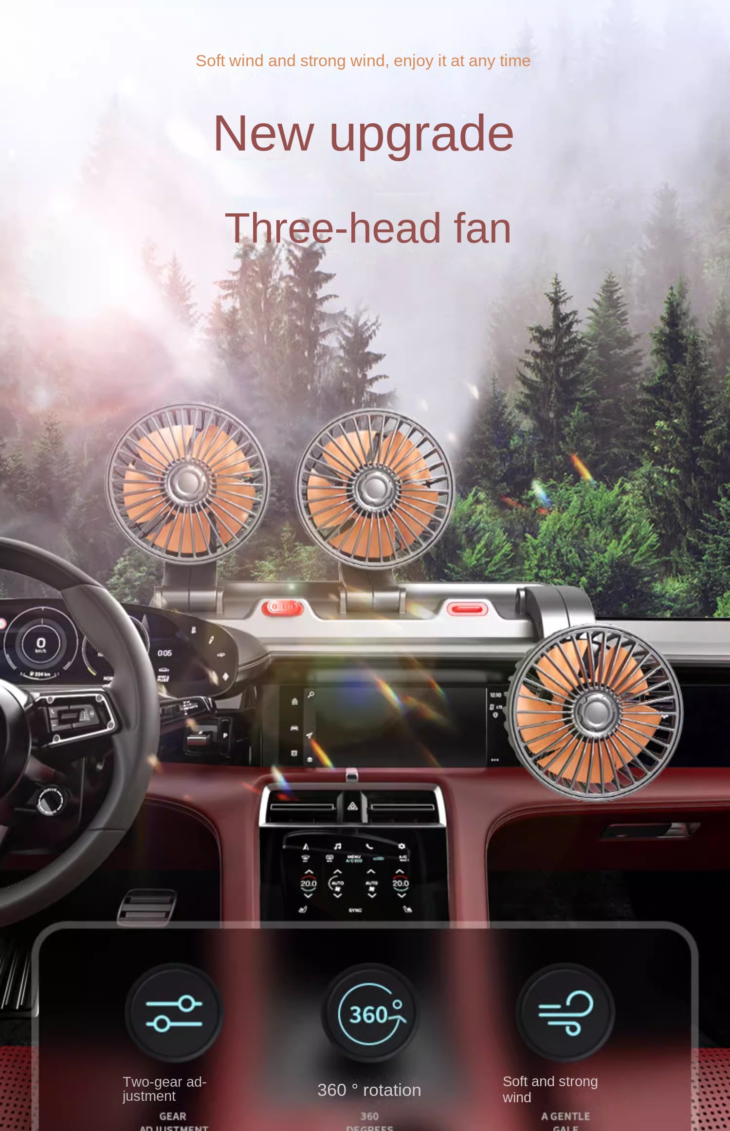 Car Fan 5V 12V 24V Car Cooling Fan 360° Adjustable Dual Head Air Fan ...