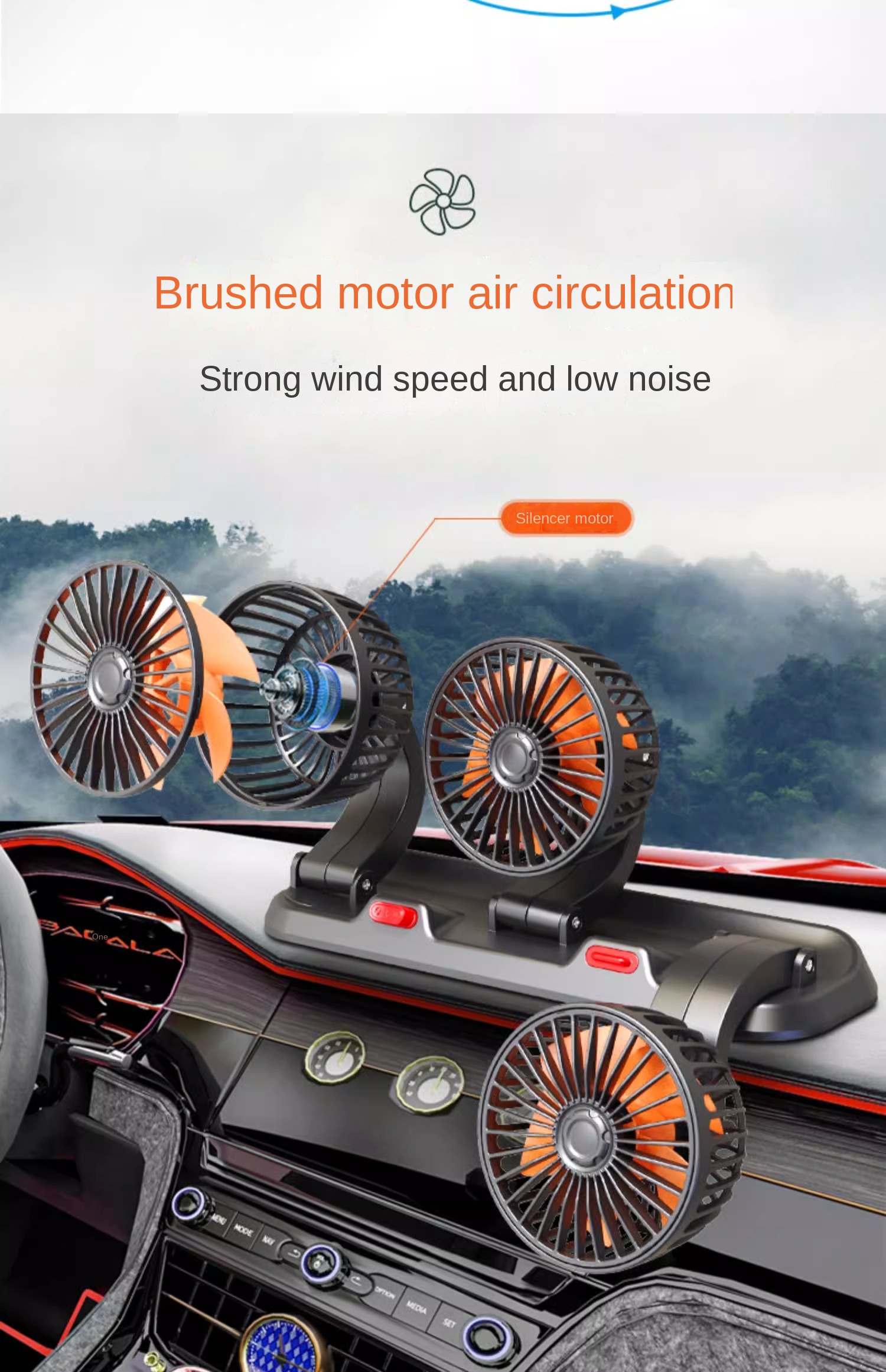 Car Fan 5V 12V 24V Car Cooling Fan 360° Adjustable Dual Head Air Fan ...