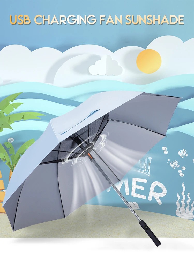 Perfect Fan Umbrella USB Chargeable Uv Long Handle Wind and Water ...