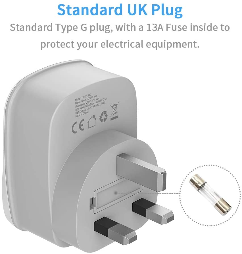TESSAN Plug Socket Adapter with USB,Mini Power Extension Plug Adaptor ...
