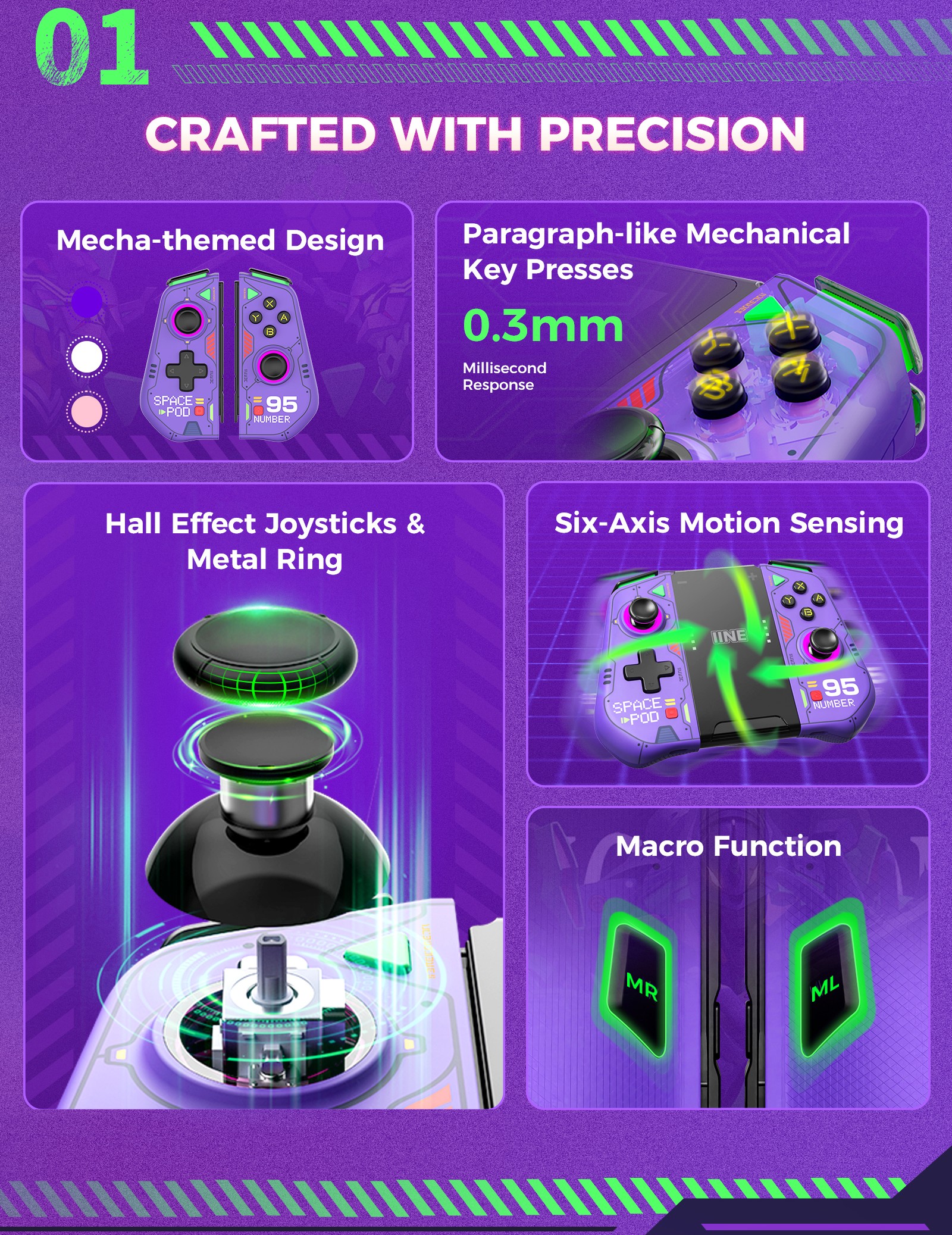IINE Mecha Warrior Joypad for Nintendo Switch V1/V2/OLED with Hall ...