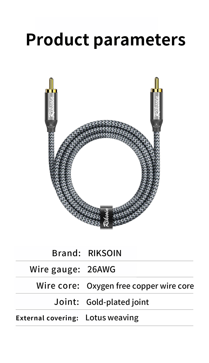 Riksoin Digital Coaxial Cable Gold RCA to RCA HiFi Auxiliary Wire for ...