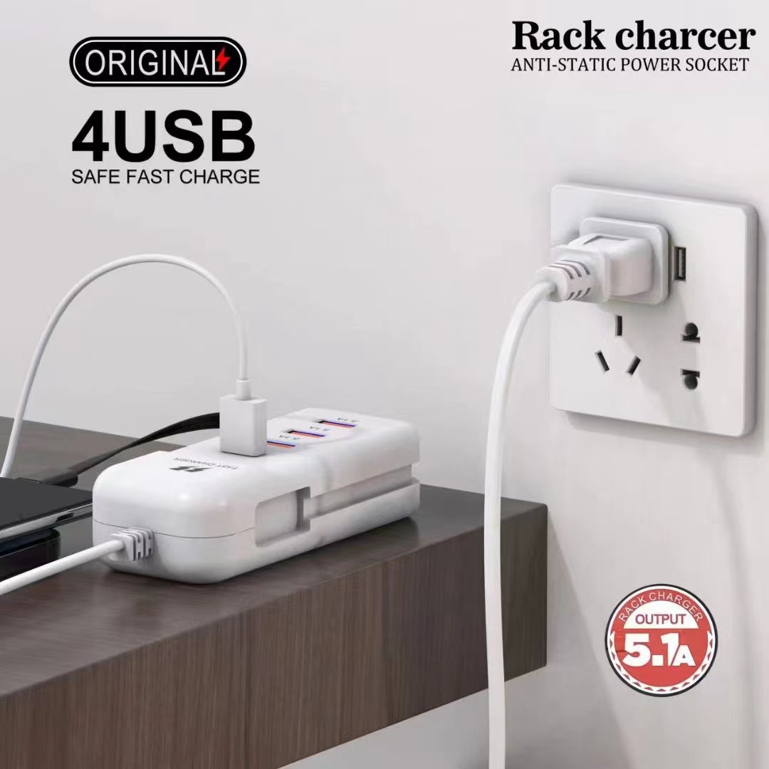 4 Port USB Charger with Type-c Socket Extension Cable Multi-port Dual ...