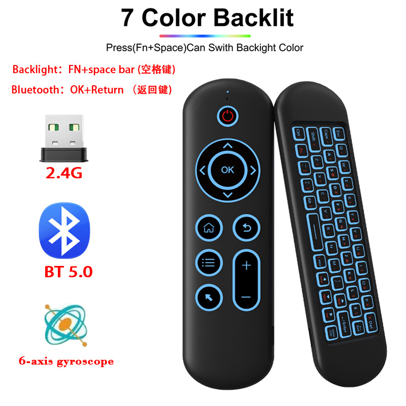 M5 Mini Air Flying Mouse,2.4G Bluetooth 5.0 Keyboard Backlight Remote ...