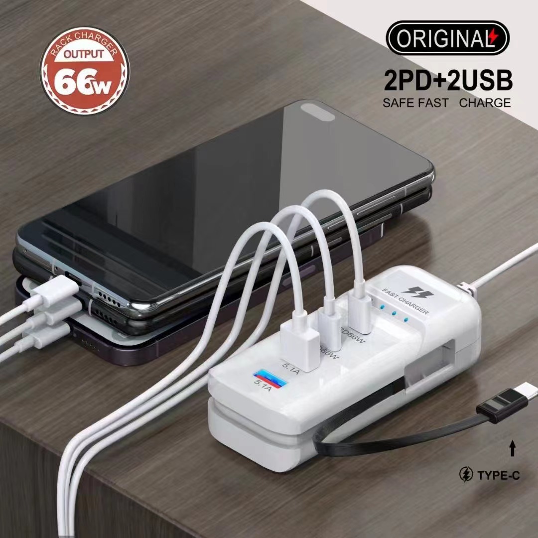 4 Port USB Charger with Type-c Socket Extension Cable Multi-port Dual ...
