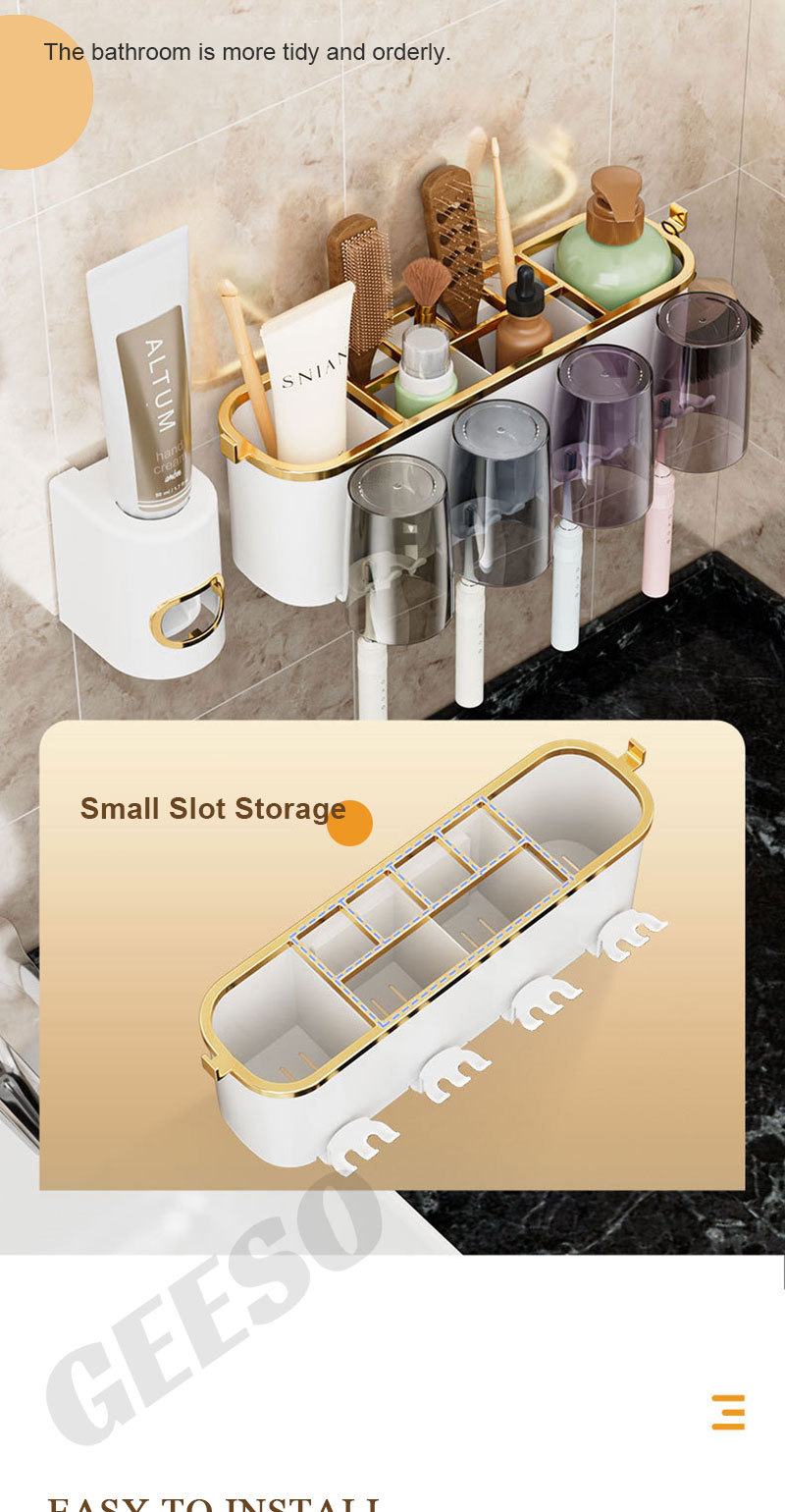 GEESO Toothbrush Holder Toothpaste Squeezer Shaver Dispenser Wall Mount Bathroom Cup Storage ...