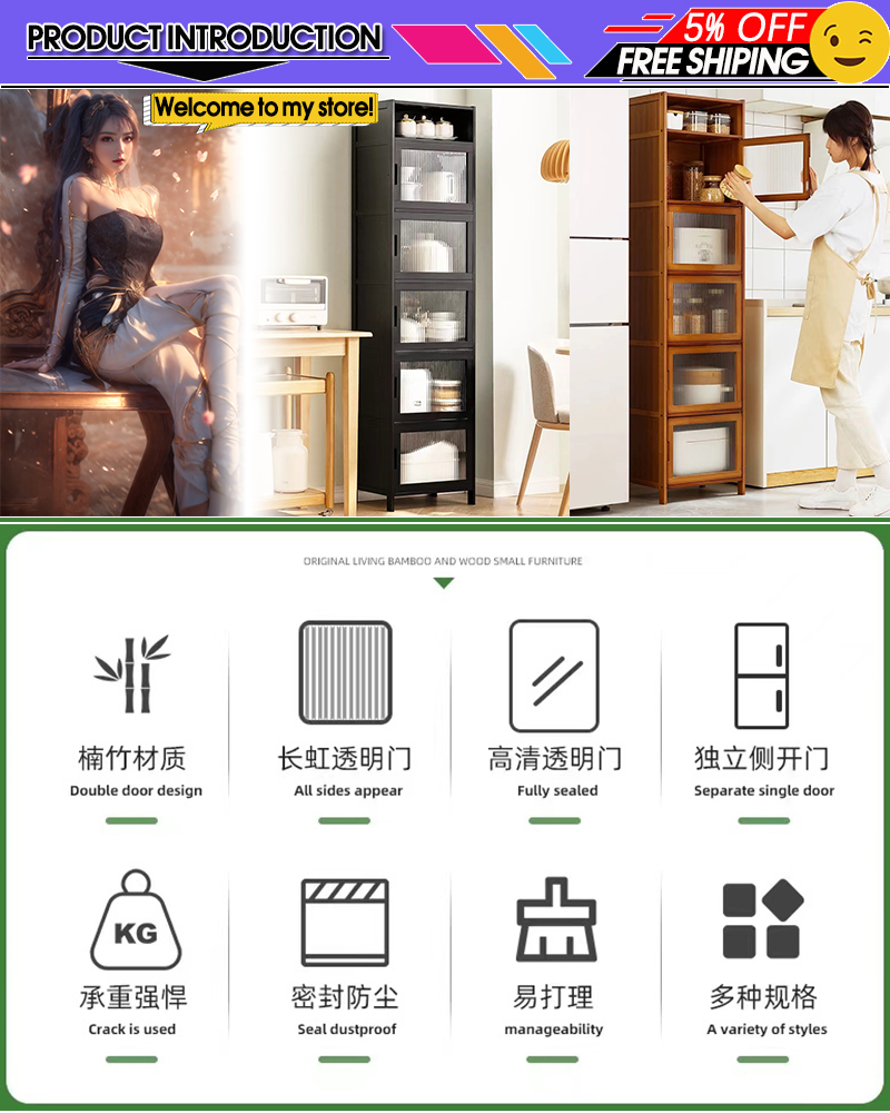 Transparent Kitchen Cabinet Sideboard Cabinet with Door Home Slim ...