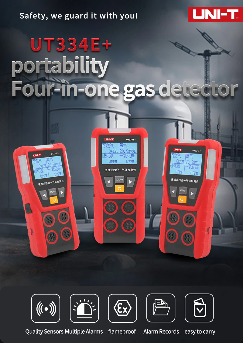 UNI-T UT334E+ Multi Gas Detector Gas Meter O2 H2S CO LEL Oxygen ...