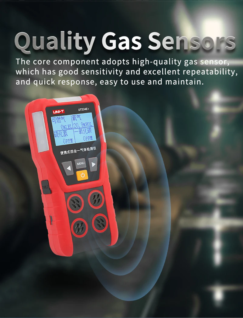 UNI-T UT334E+ Multi Gas Detector Gas Meter O2 H2S CO LEL Oxygen ...