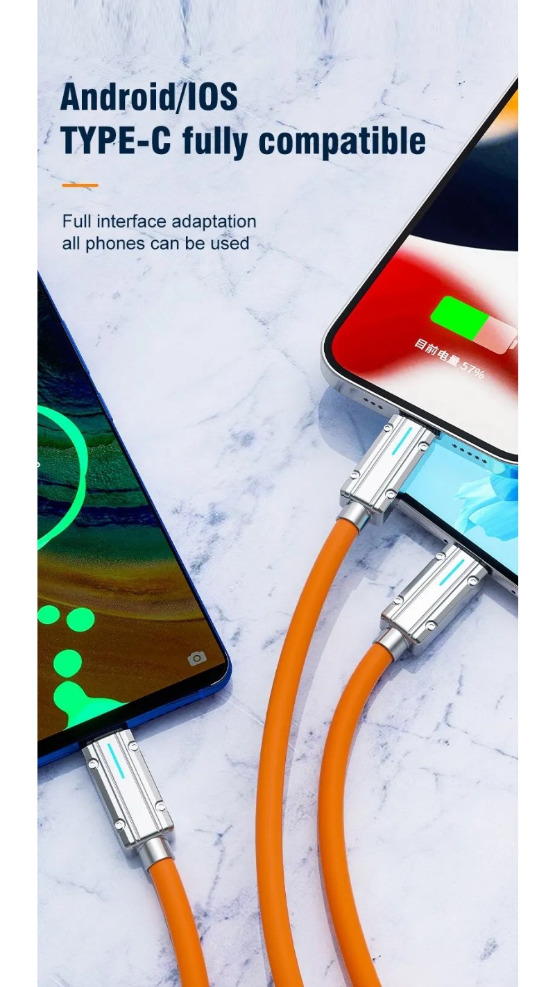 120W Fast Charging Cable 2 in 3 Type C Micro USB Cable Foldable ...