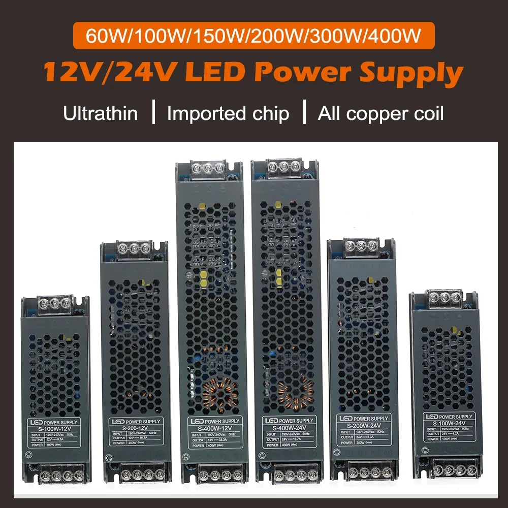 DC 12V 24V LED Power Supply AC110-240V Mute Lighting Transformers 60W 100W 200W 300W LED Light ...