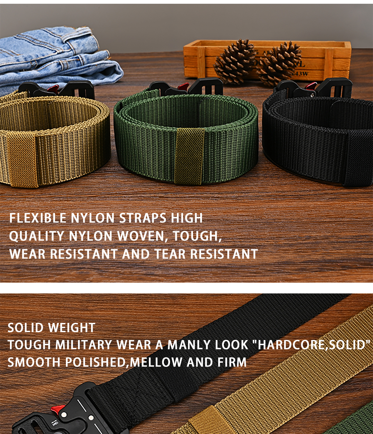 2pc/1pc Retro Tactical Canvas Belt Black For Men - Unisex Durable Nylon ...