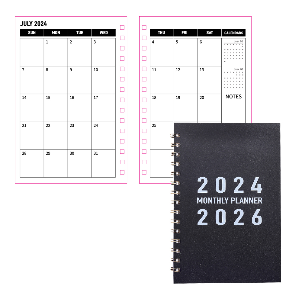 29 sheets 2024-2026 Monthly Planner Black PVC Waterp roof Cover Monthly ...