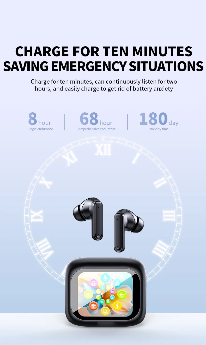 Wireless Earphone Bluetooth Headphone Large Touch LCD Screen Noise ...