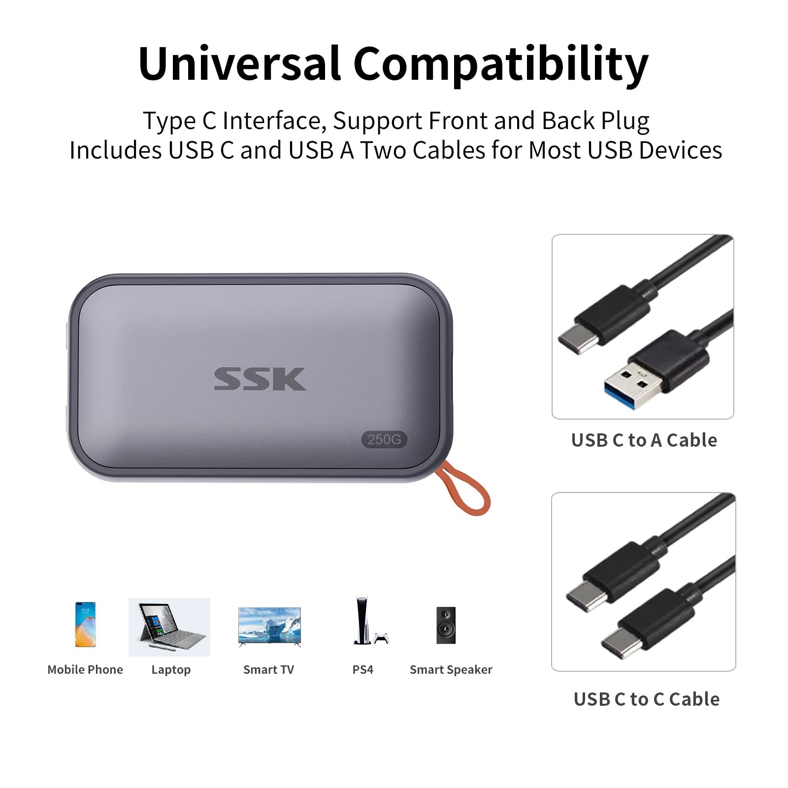 SSK 1050MB/s External Portable SSD 1TB USB3.2 Gen2 External Solid State Drive 250G USB C SSD 2TB ...